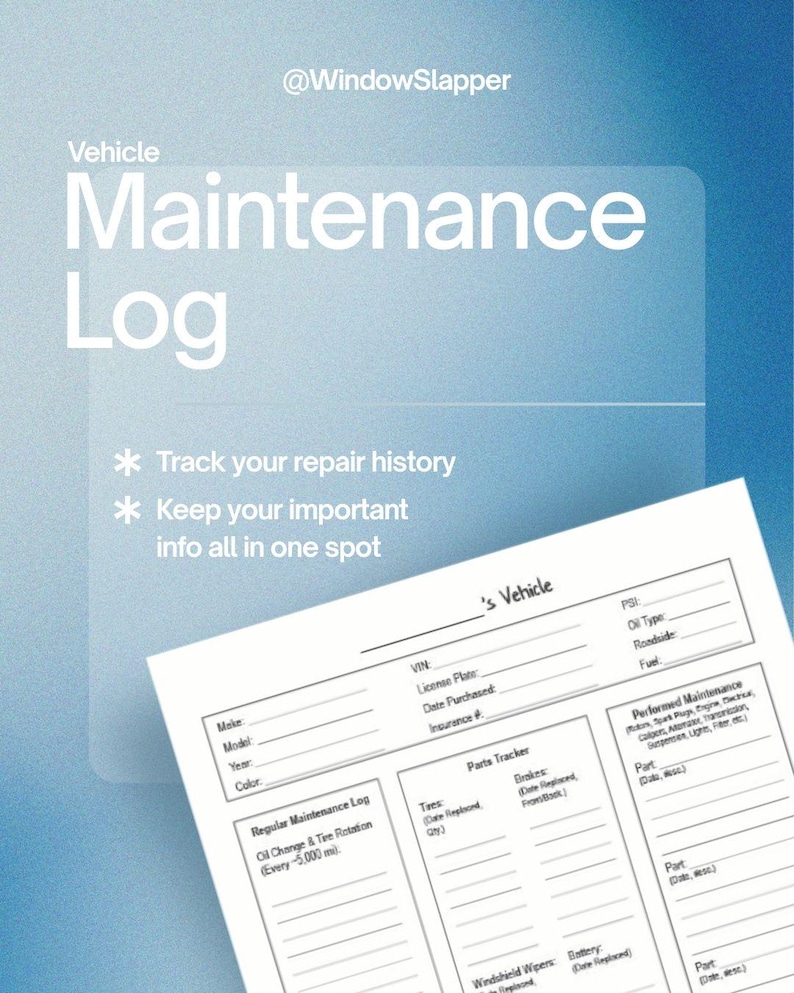 Vehicle Maintenance Log | **DIGITAL DOWNLOAD** for Print - Etsy