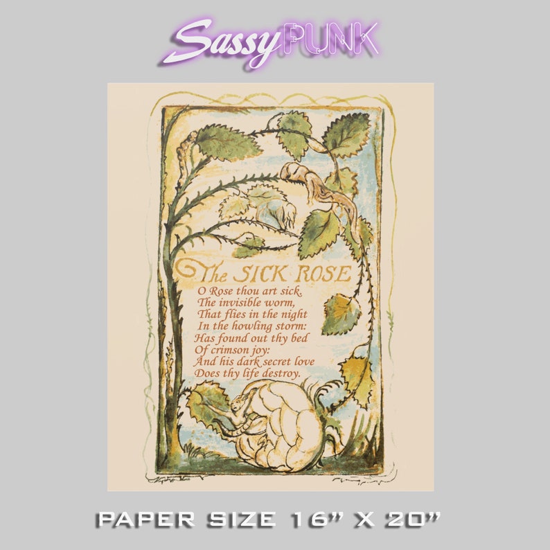 William Blake the Sick Rose Satin Poster / Songs of Innocence and ...