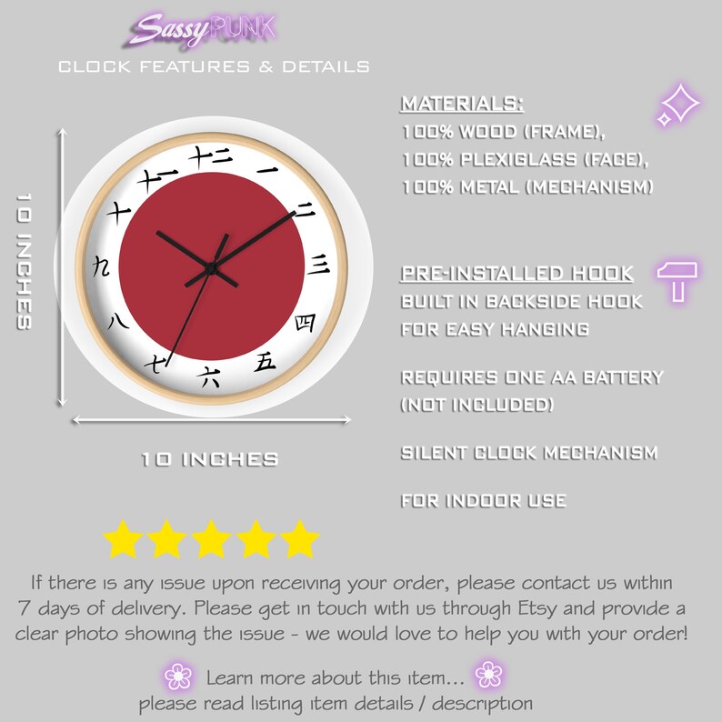 Japanese Kanji Wall Clock / Japanese Flag Clock Japanese Number Wall ...