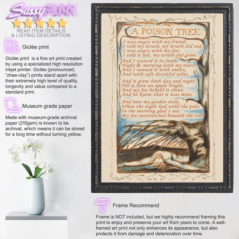 William Blake A Poison Tree Satin Poster / Songs of Innocence and ...