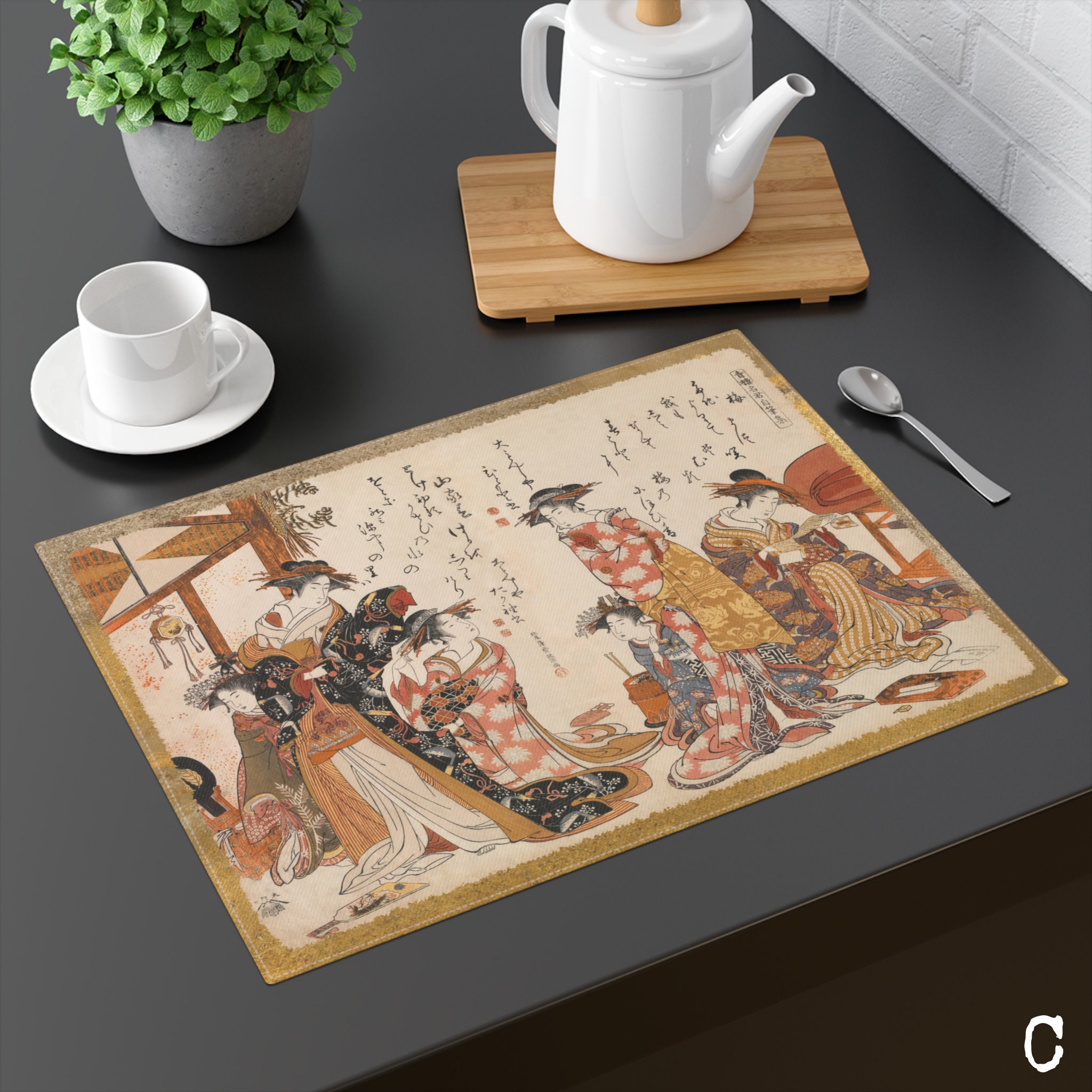 Japanese Art Tabletop Placemats // Japan Edo Period Restored Retouched ...