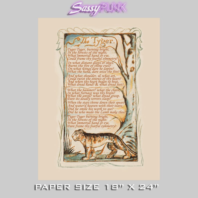 William Blake the Tyger Satin Poster / Songs of Innocence and ...