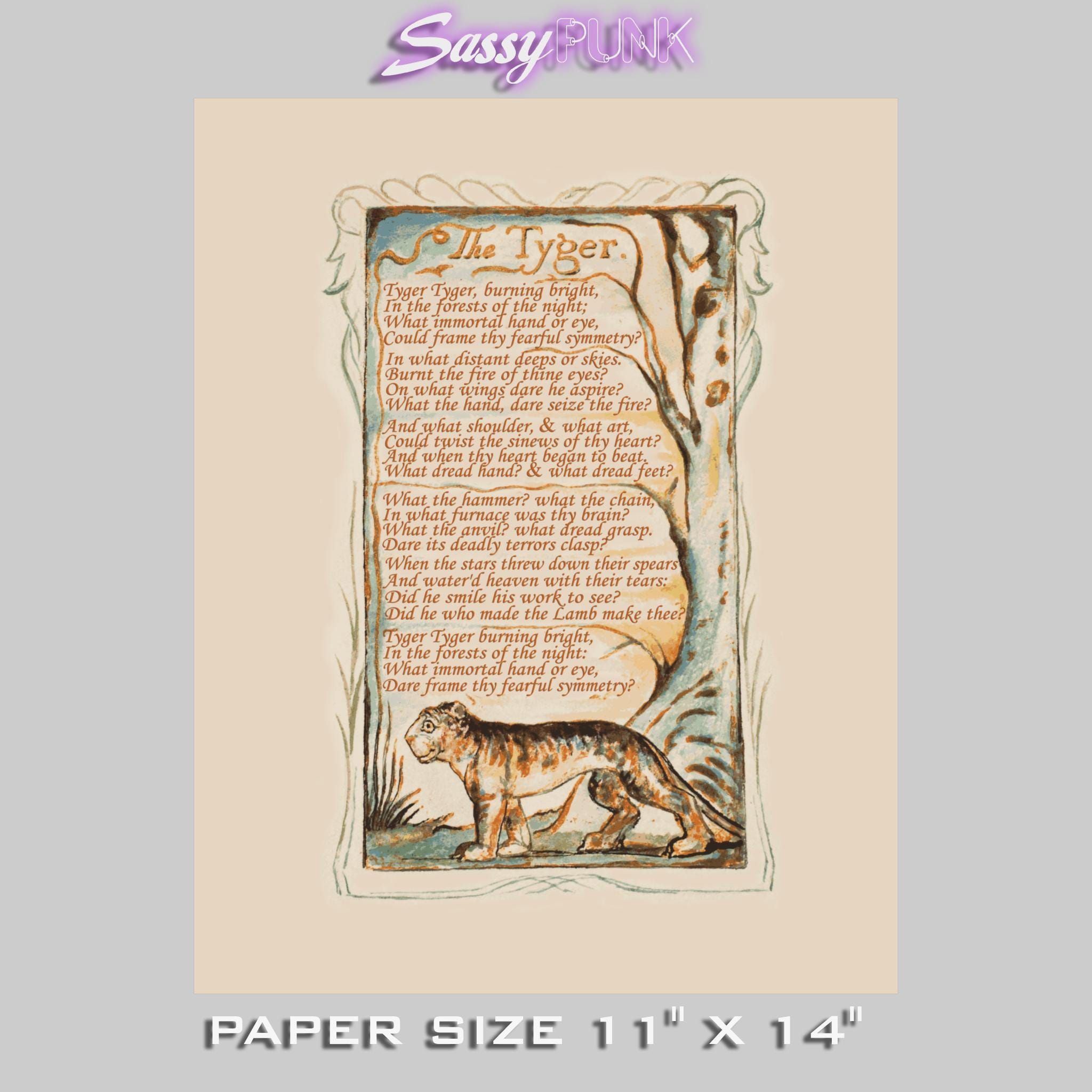 William Blake the Tyger Satin Poster / Songs of Innocence and ...