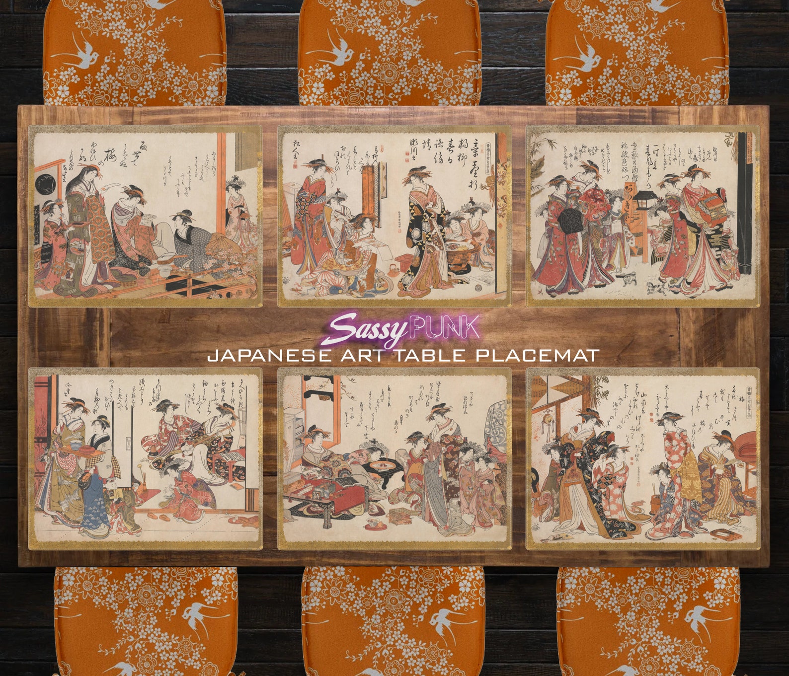 Japanese Art Tabletop Placemats // Japan Edo Period Restored Retouched ...