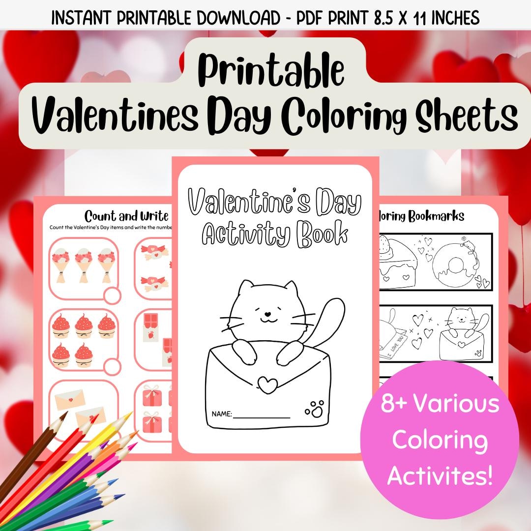 Digital Valentine’s Day Coloring Pages for Kids Printable Valentine’s ...