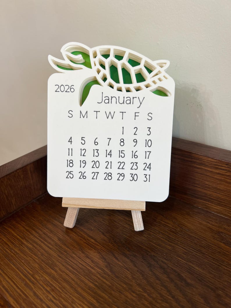 2026 Sea Turtle Mini Desk Calendar With Wood Easel – Coastal Décor - Etsy