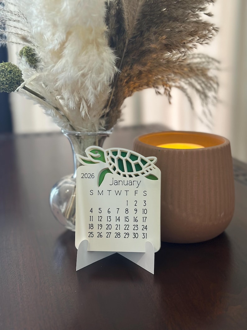 2026 Sea Turtle Mini Desk Calendar With Wood Easel – Coastal Décor - Etsy
