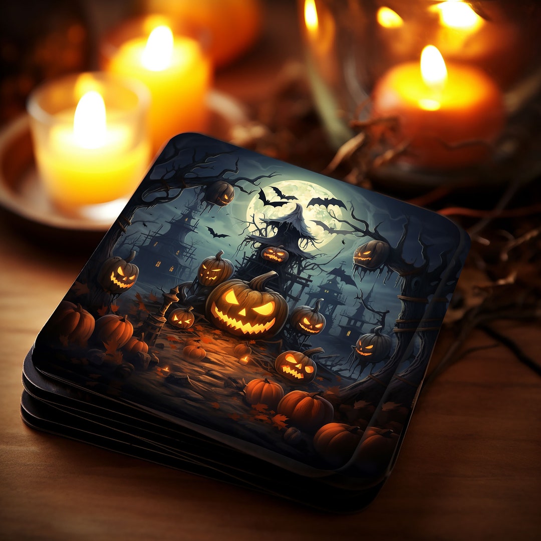 Spooky Coasters: Halloween Coasters With Pumpkins, Bats & More. Round ...