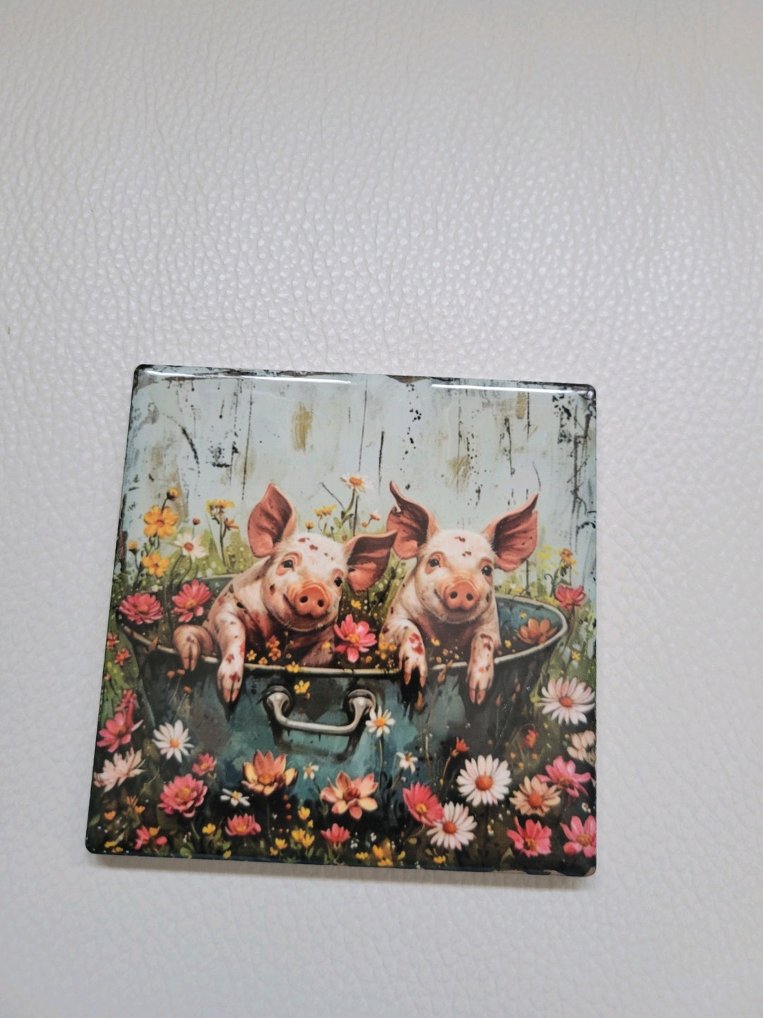 Pig Coaster Set - Sublimation Ceramic Coasters, Wildflower Decor - Etsy