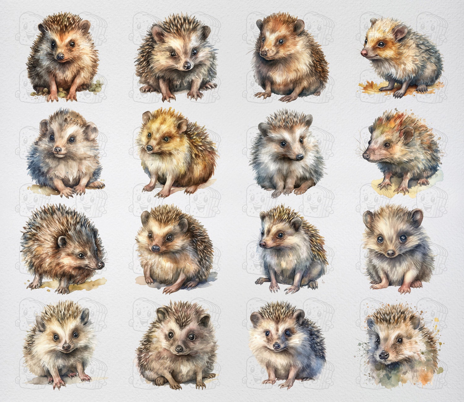 Watercolor Hedgehog, 36 Cute Hedgehogs, Armadilos and Echidnas Digital ...