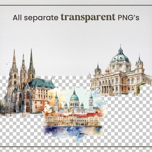 Watercolor Vienna, 28 Viennese Landmarks, Travel Vacation Holiday ...