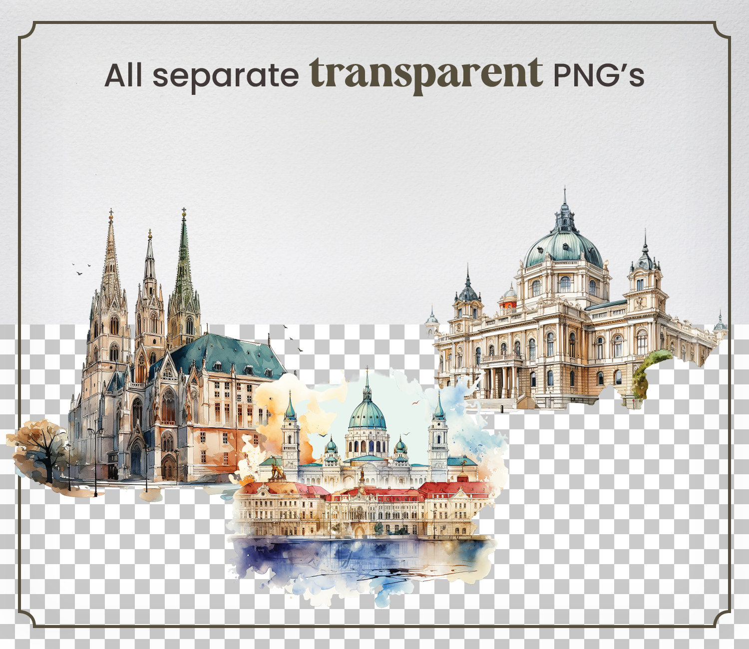 Watercolor Vienna, 28 Viennese Landmarks, Travel Vacation Holiday ...