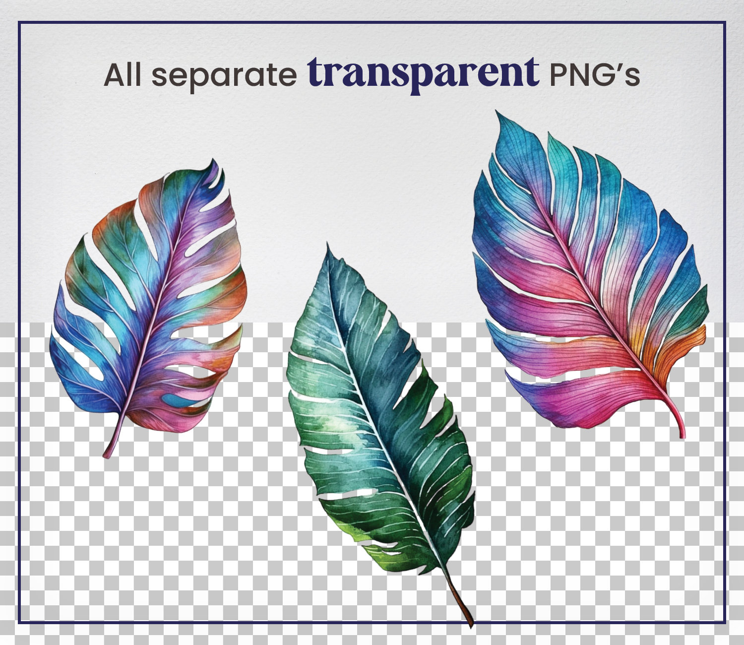 Watercolor Tropical Leaves Clipart, 60 Island Leaf Bundle. Flora ...
