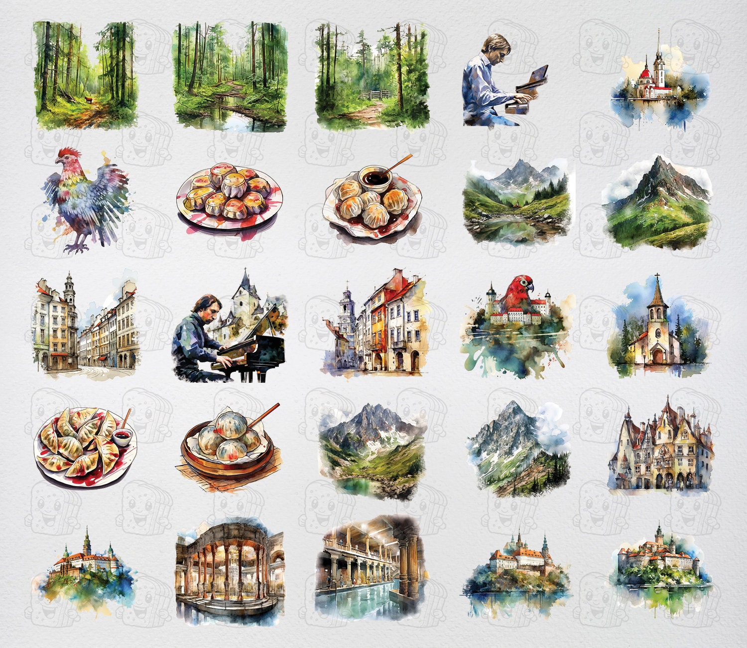 Watercolor Poland, 29 Polish Landmarks, Travel Vacation Holiday Digital ...