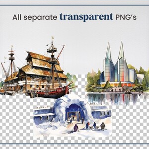 Watercolor Sweden, 34 Swedish Landmarks, Travel Vacation Holiday ...