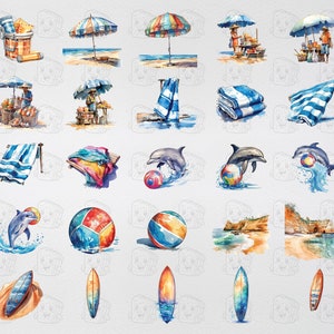 Watercolor Beach, 51 Beach Day Clipart, Summer, Sand, Surf and Swim ...