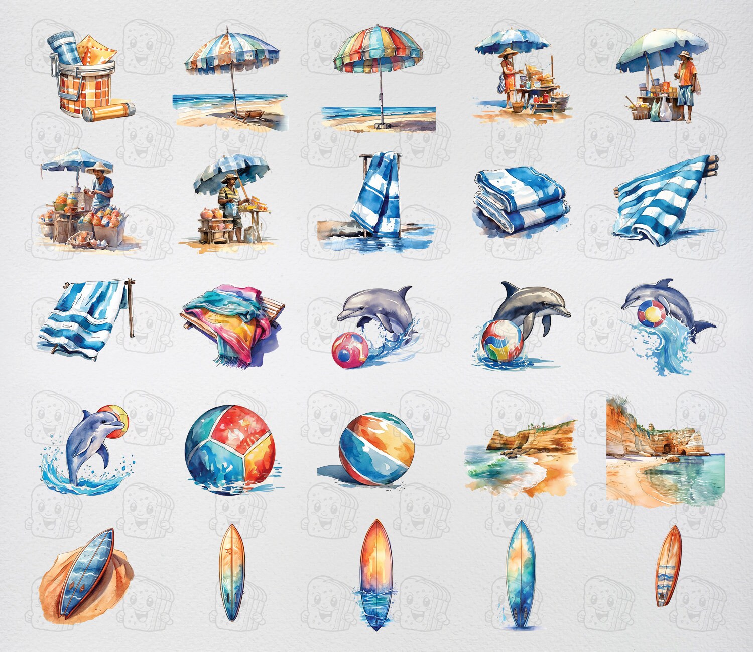 Watercolor Beach, 51 Beach Day Clipart, Summer, Sand, Surf and Swim ...