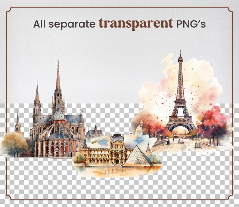 Watercolor Paris, 25 Parisian Landmarks, Travel Vacation Holiday ...