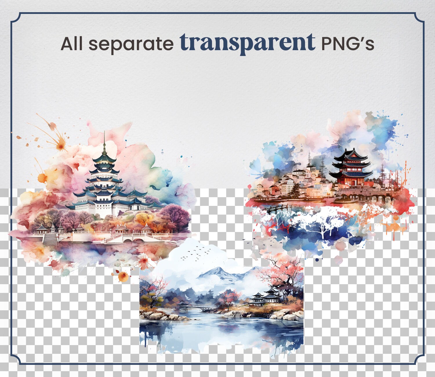 Watercolor South Korea, 23 South Korean Landmarks, Travel Holiday ...