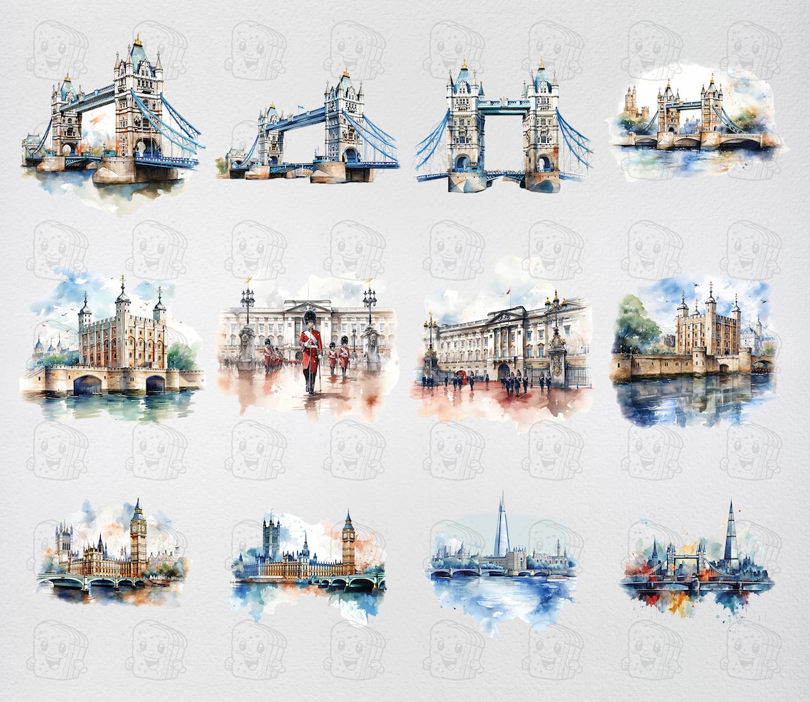 Watercolor London, 33 Londoner Landmarks, Travel Vacation Holiday ...