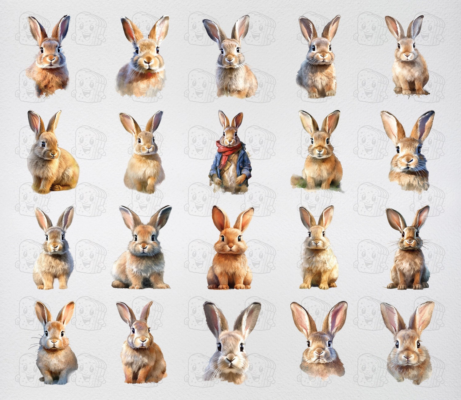 Watercolor Rabbit, 40 Rabbits Clipart, Baby Bunny Hare Animal Digital ...