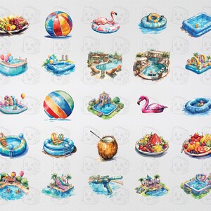 Watercolor Pool Party, 29 Summer Day Clipart,swimming Sunny Day Digital ...