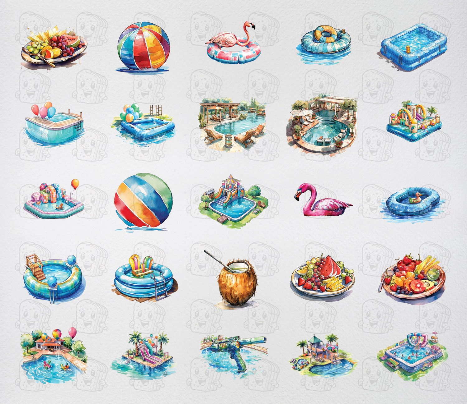 Watercolor Pool Party, 29 Summer Day Clipart,swimming Sunny Day Digital ...