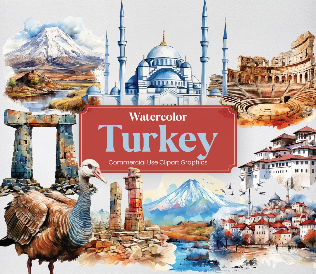 Watercolor Turkey Türkiye, 36 Turkish Landmarks, Travel Vacation ...