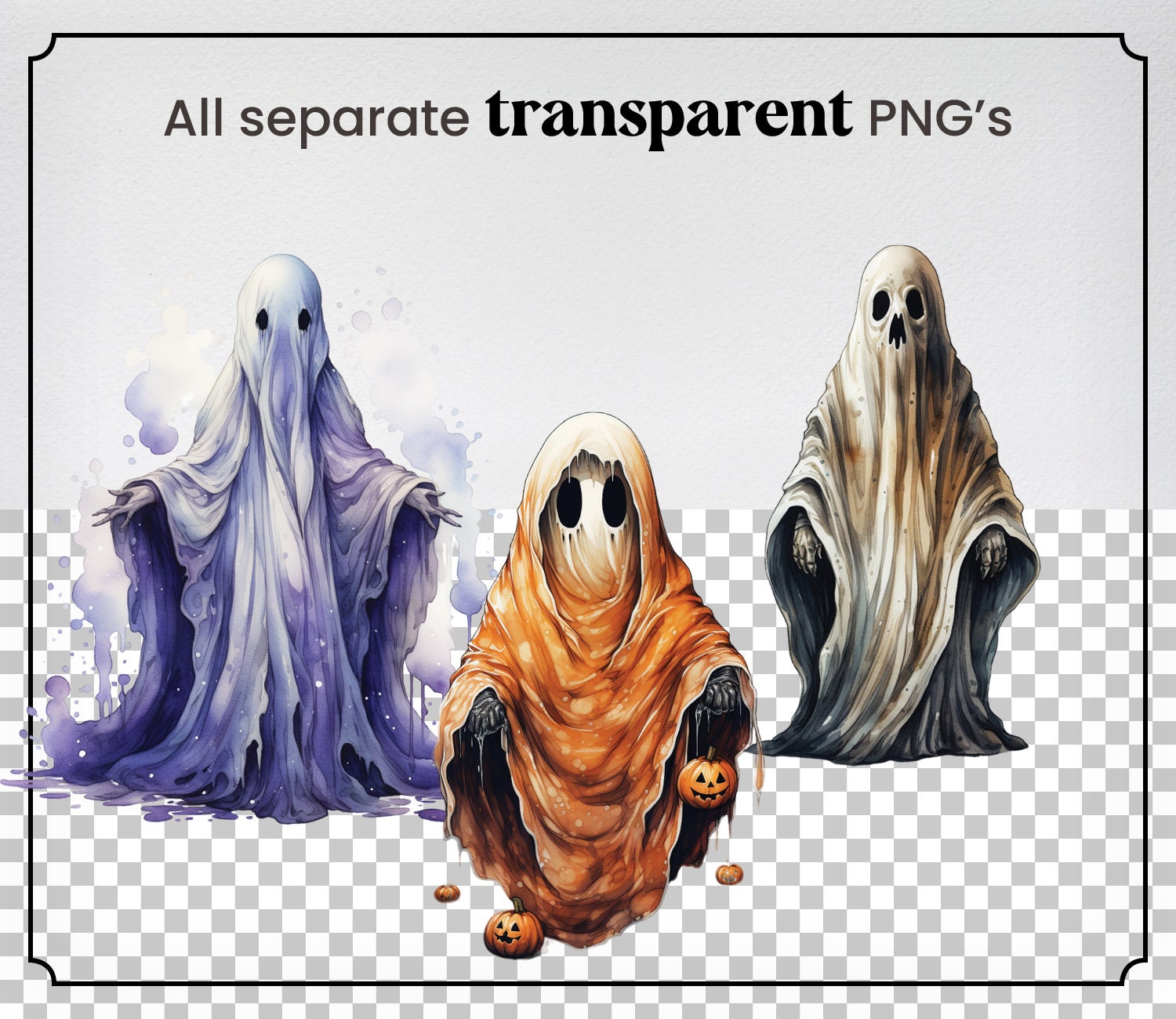 Watercolor Halloween Ghost, 12 Spooky Clipart, Scary H'ween Digital ...
