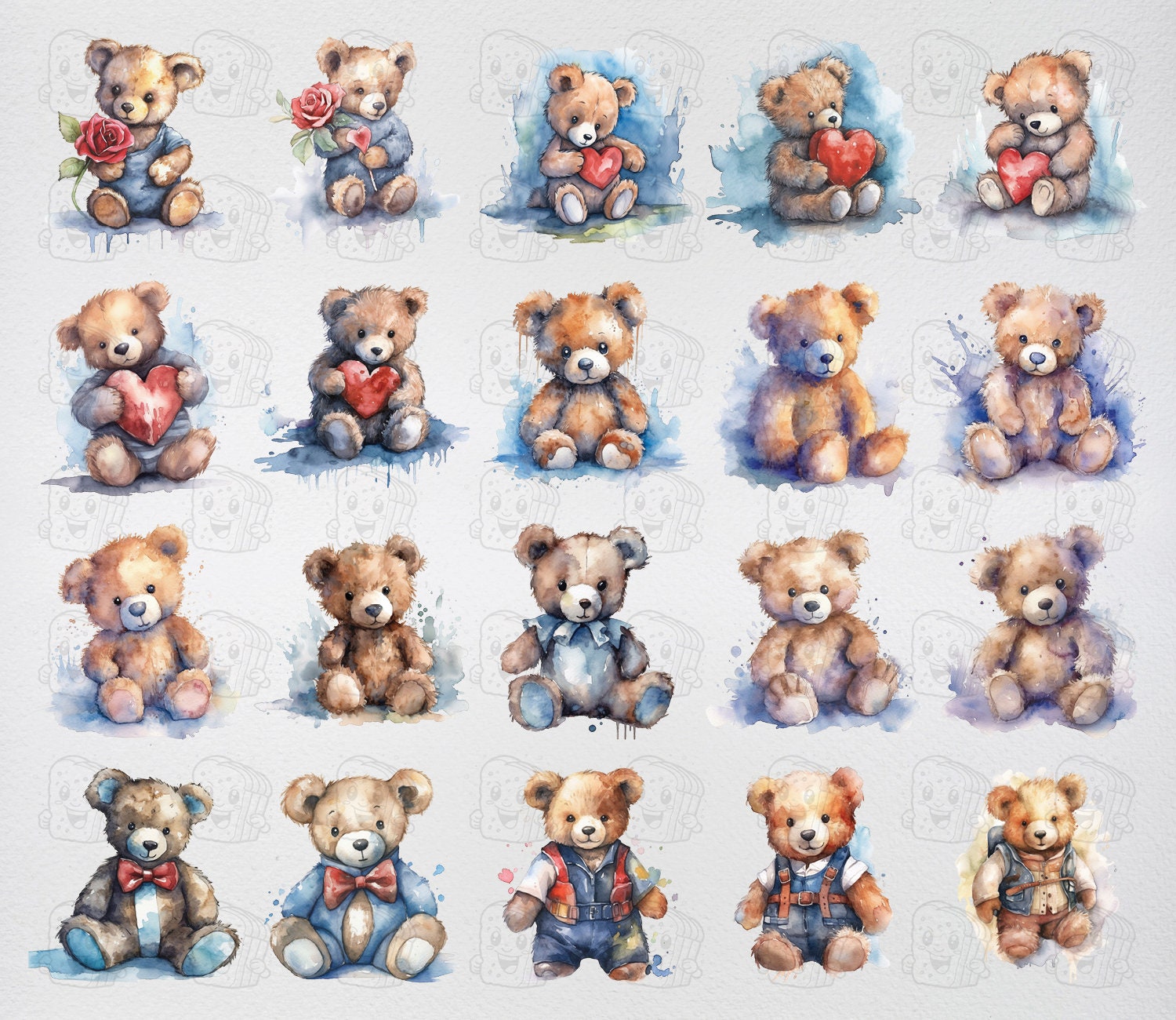 Watercolor Teddy Bear 40 Cute Toy Teddy Bears Clipart - Etsy