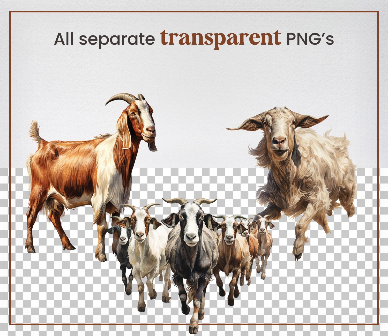 Watercolor Boer Goat, 64 Mega Farm Goat Clipart Bundle, Barn Animal ...
