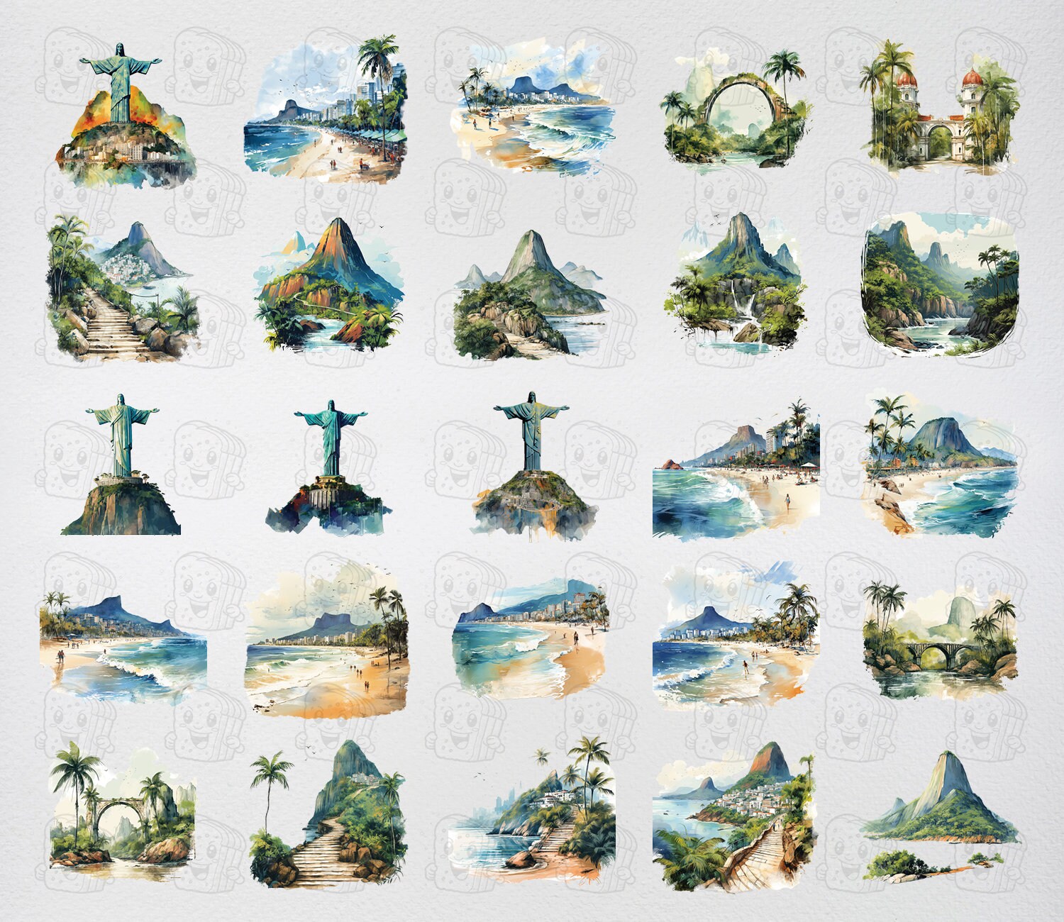 Watercolor Rio De Janeiro, 32 Carioca Landmarks, Travel Vacation ...