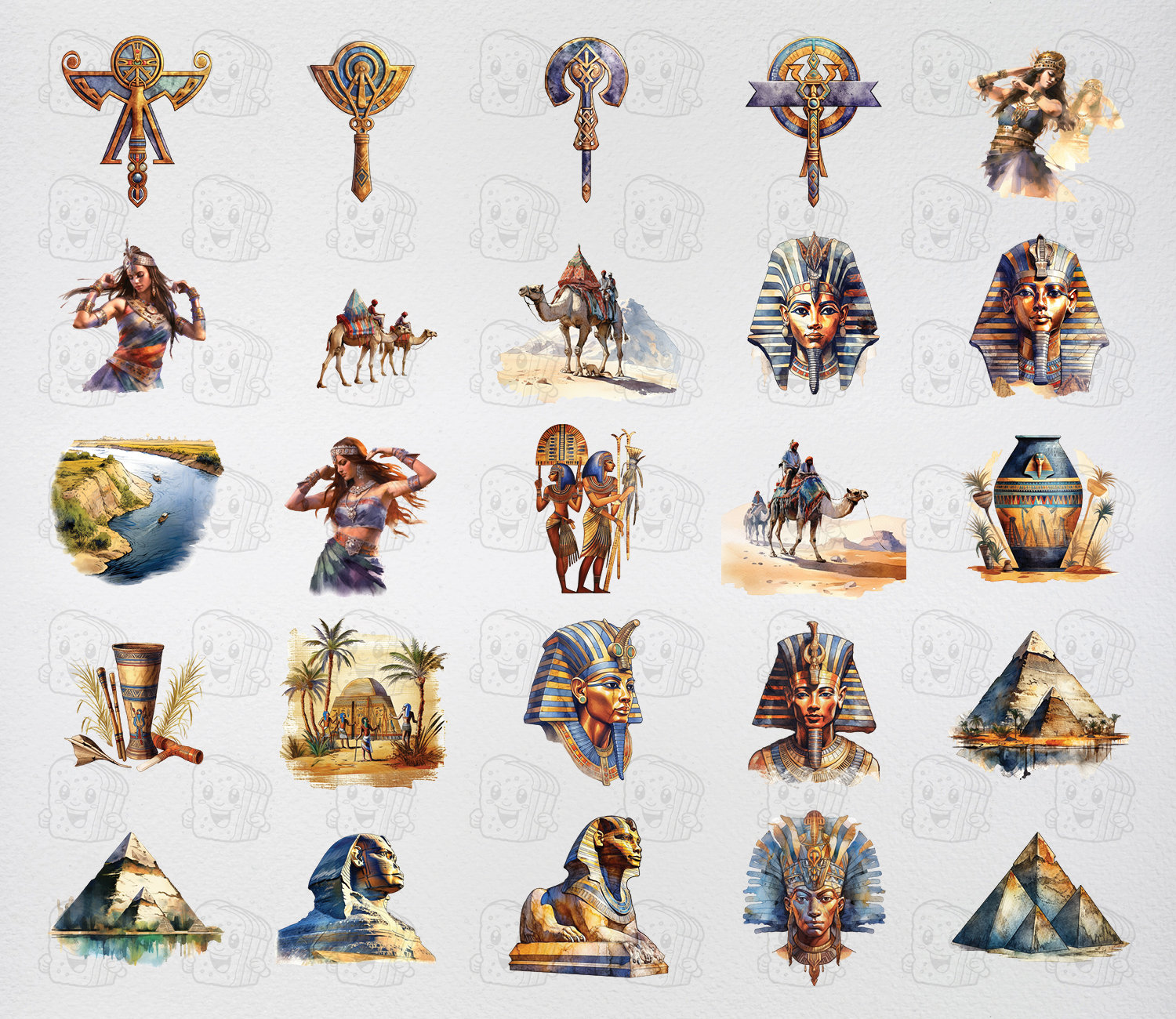 Watercolor Egypt, 28 Egyptian Landmarks, Travel Vacation Holiday ...