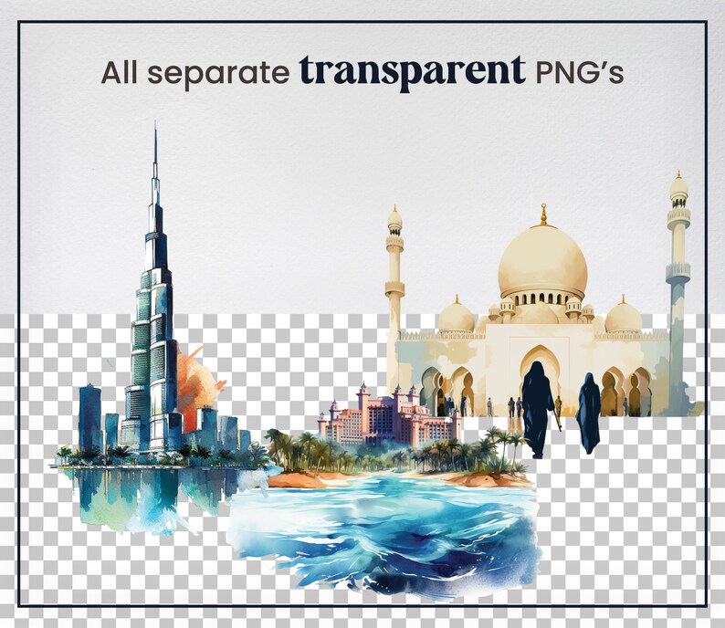 Watercolor United Arab Emirates 90 Dubai Landmarks Mega Pack - Etsy