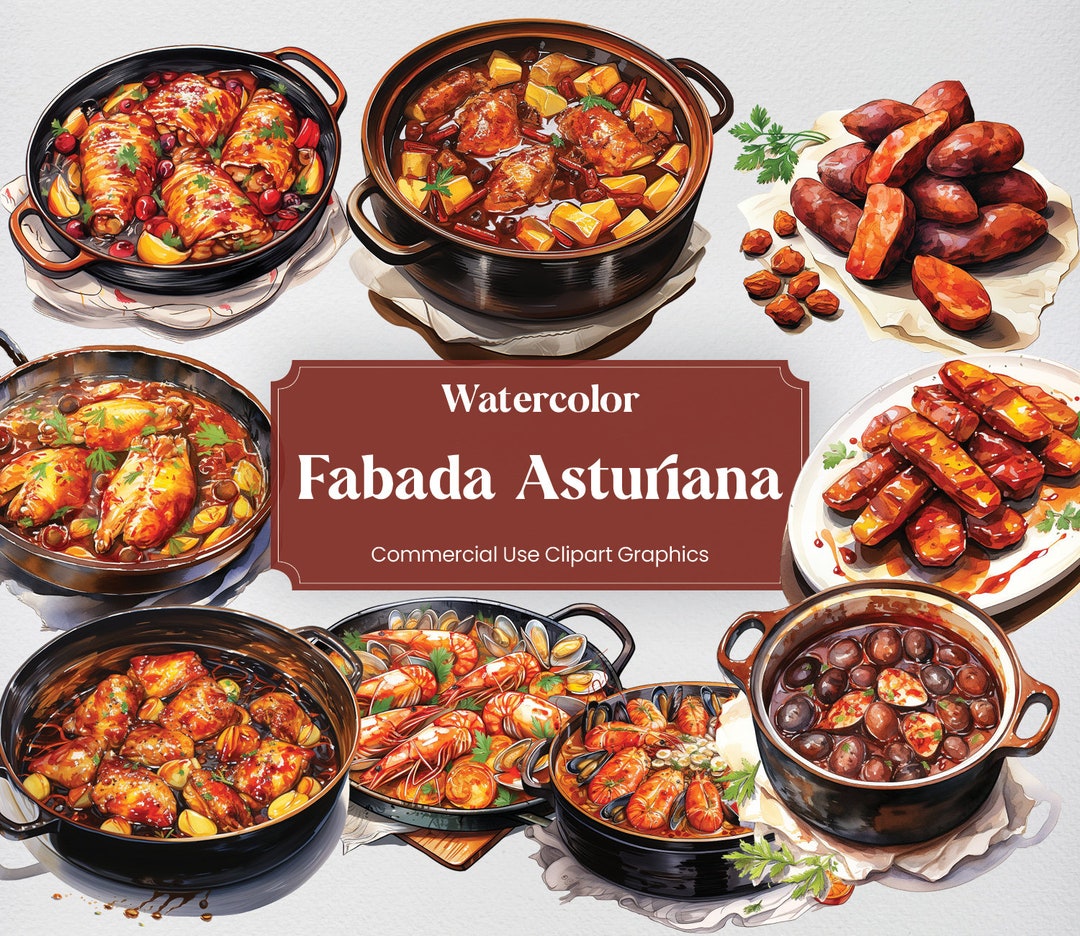Watercolor Fabada Asturiana, 31 Spanish Cuisine, Food Culture Culinary ...