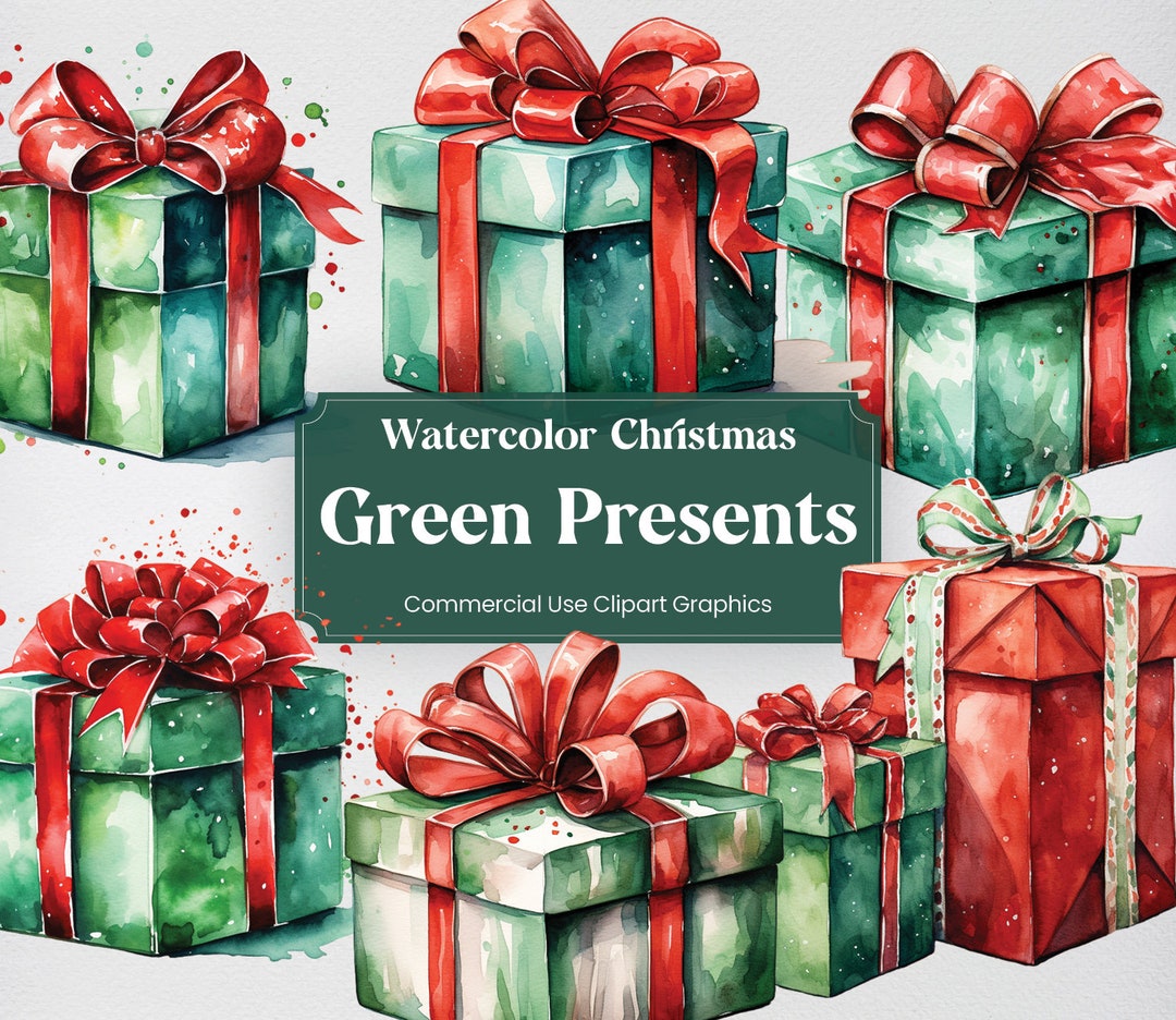 Watercolor Green Christmas Presents, 9 Festivities Clipart, Advent ...