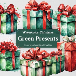 Watercolor Green Christmas Presents, 9 Festivities Clipart, Advent ...