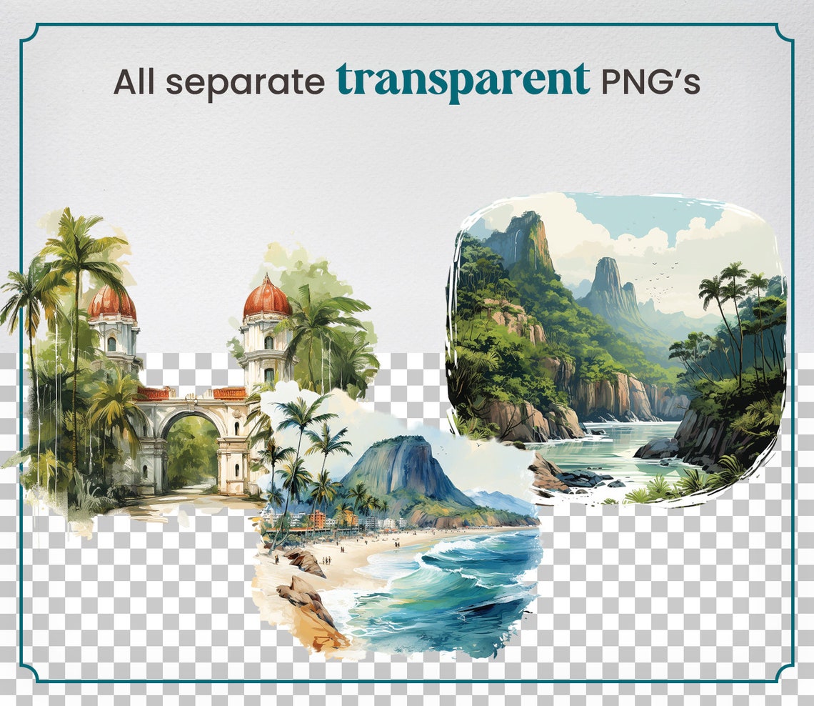 Watercolor Rio De Janeiro, 32 Carioca Landmarks, Travel Vacation ...