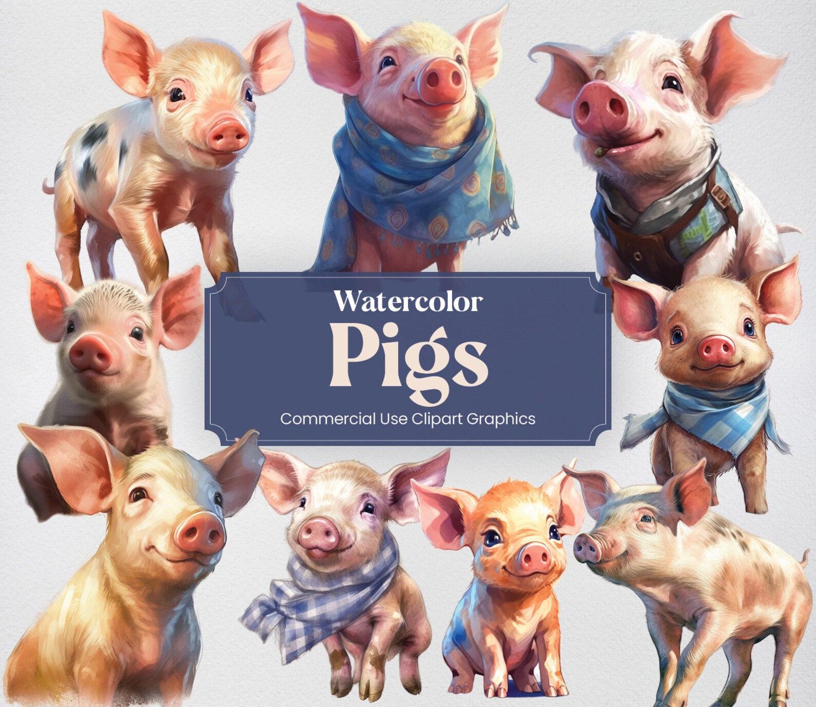 Watercolor Pig, 34 Pigs Clipart, Baby Farm Animal Barn Digital Prints ...