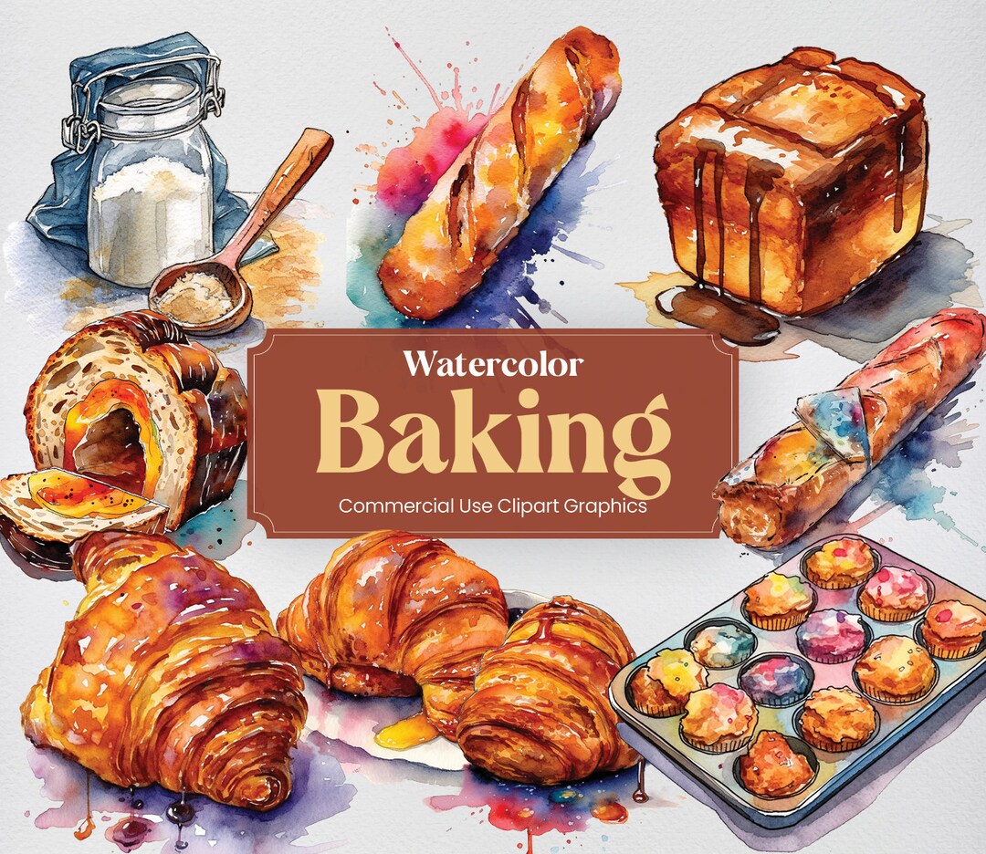 Watercolor Baker, 49 Baking and Cooking Clipart, Kitchen Digital Print ...