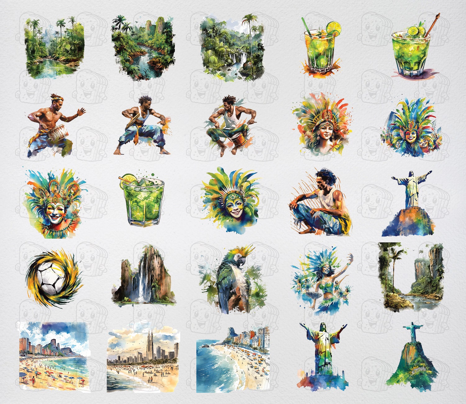 Watercolor Brazil, 34 Brazilian Landmarks, Vacation Holiday Digital ...