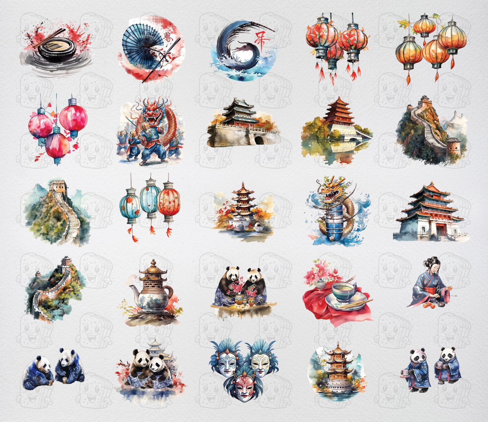 Watercolor China, 36 Chinese Landmarks, Travel Vacation Holiday Digital ...