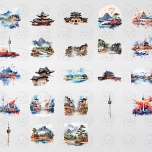 Watercolor South Korea, 23 South Korean Landmarks, Travel Holiday ...