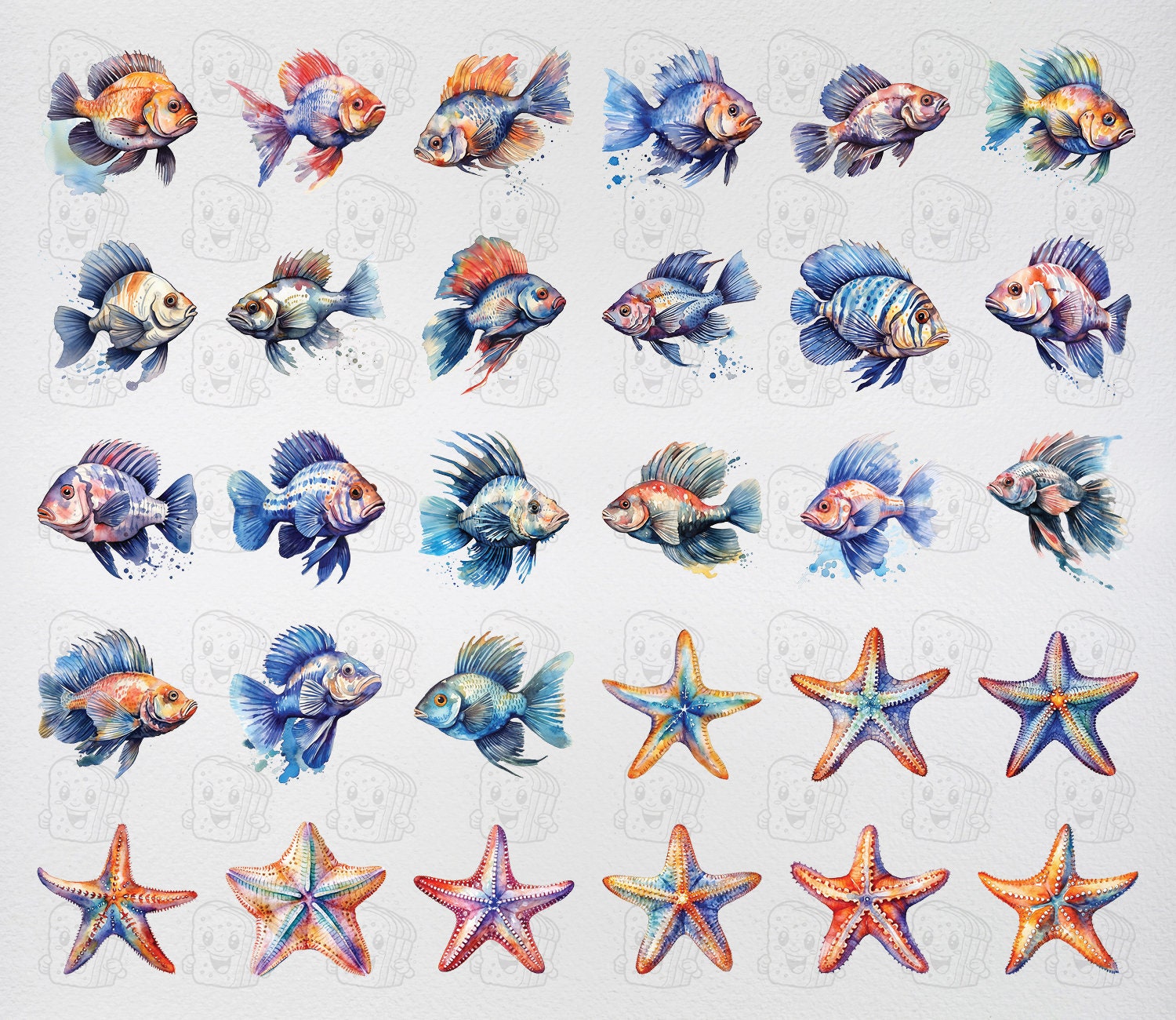 Watercolor Fish, 58 Marine Life Clipart, Ocean Animals Sea Creatures ...