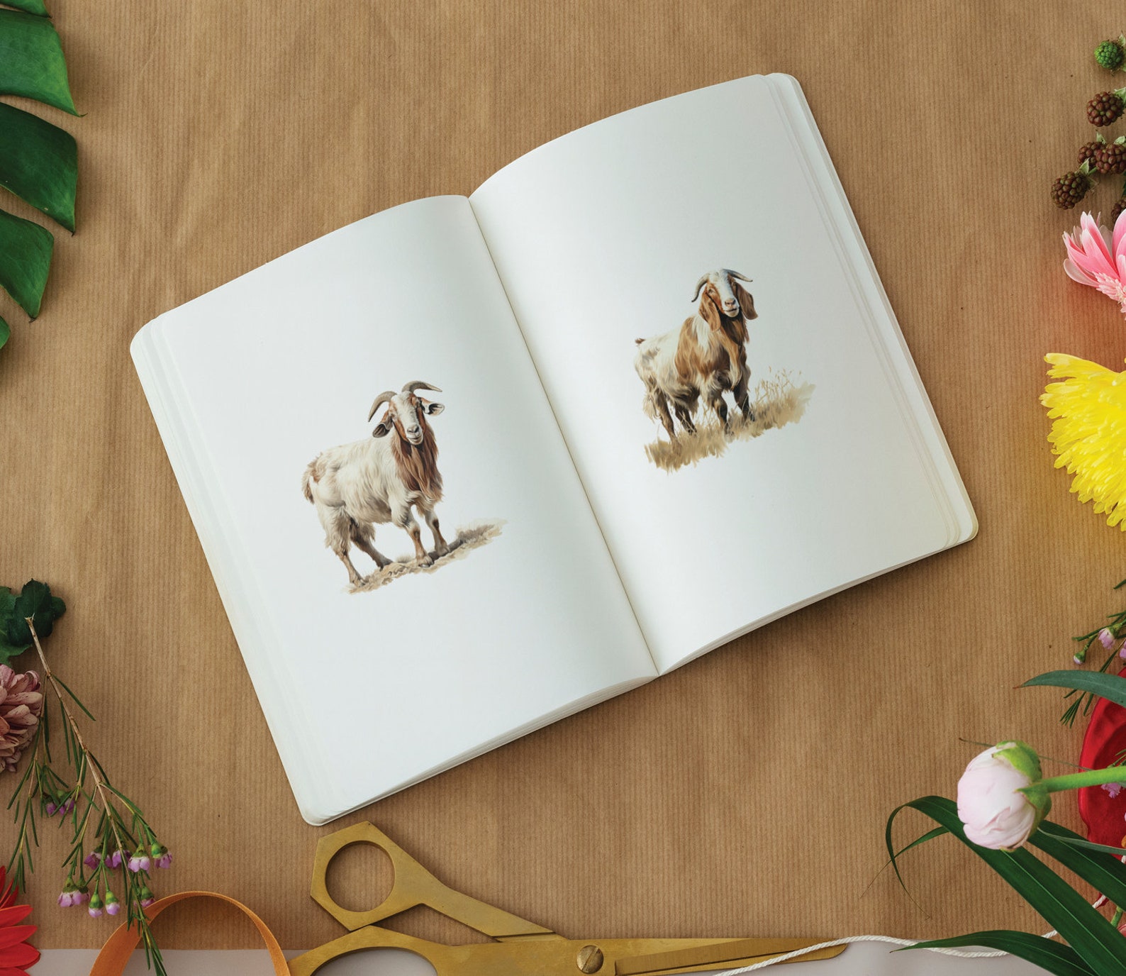 Watercolor Boer Goat, 64 Mega Farm Goat Clipart Bundle, Barn Animal ...