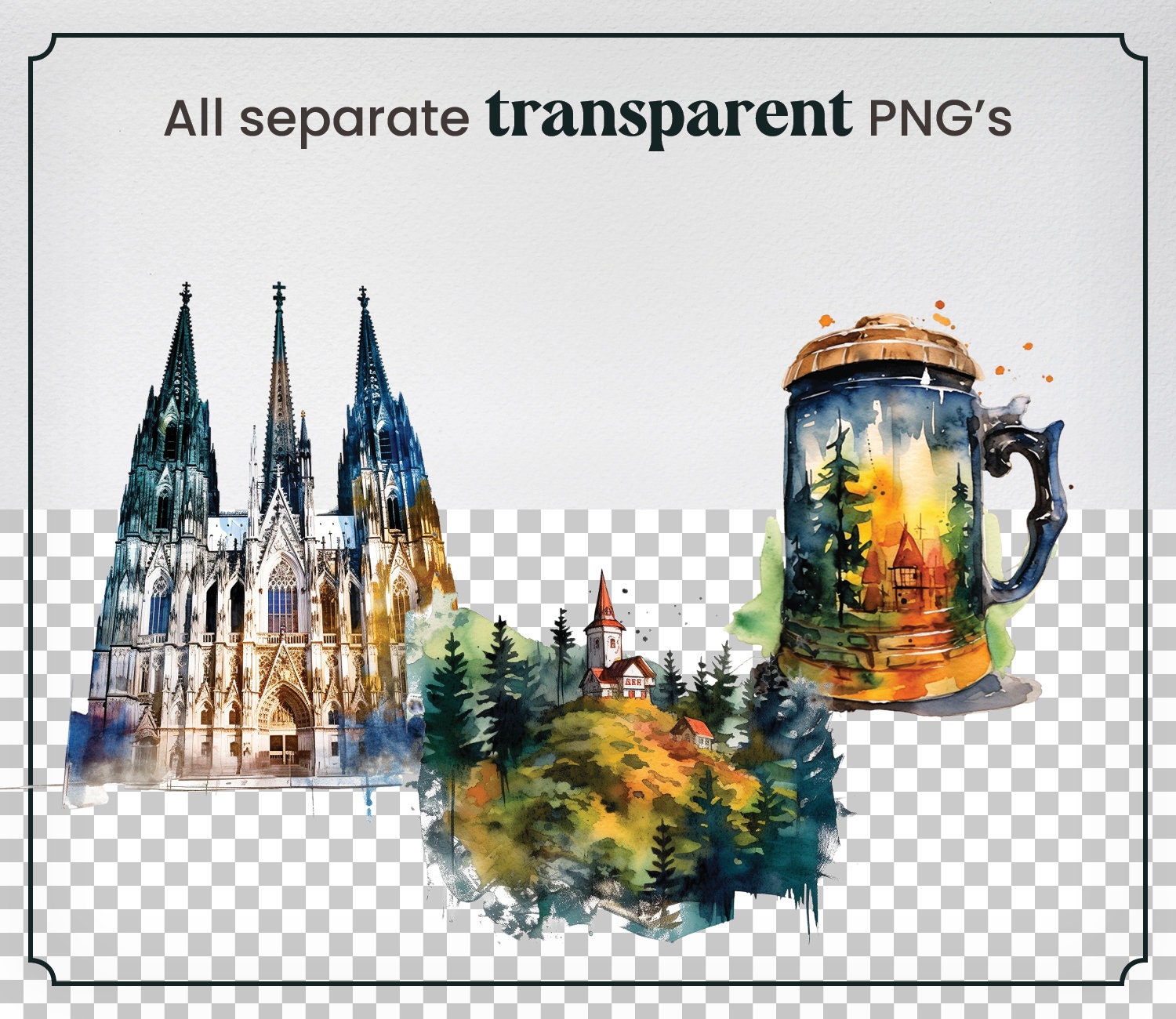 Watercolor Germany, 34 German Landmarks, Travel Vacation Holiday ...