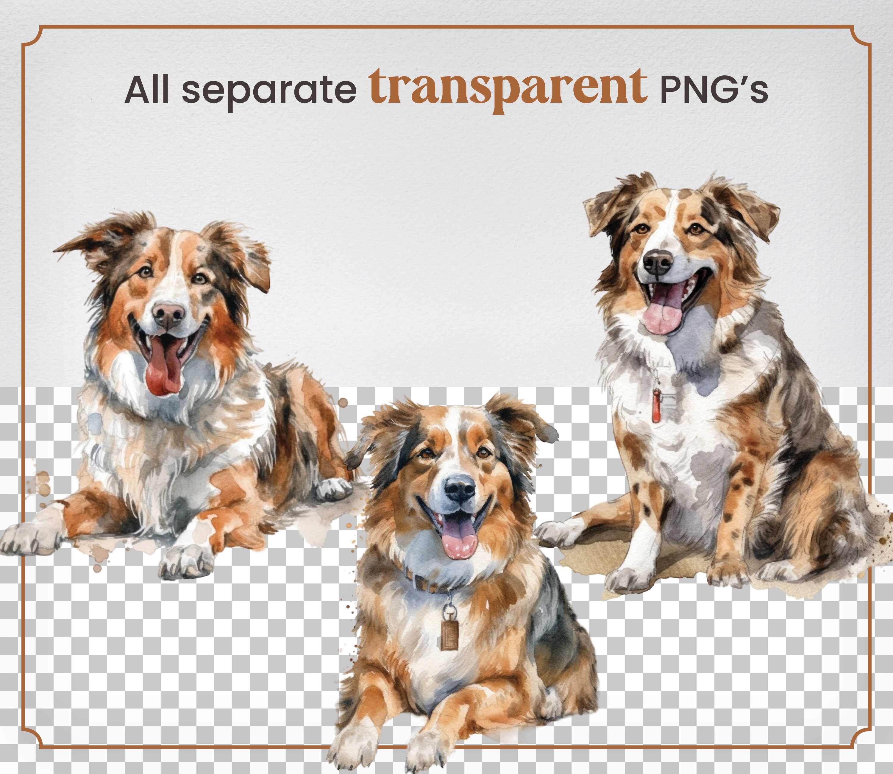 Watercolor Australian Shepherd 22 Dog Clipart Animal Digital - Etsy