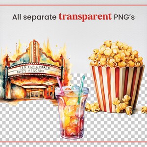 Watercolor Movie Theatre, 63 Cinema Clipart Mega Bundle Digital Prints ...