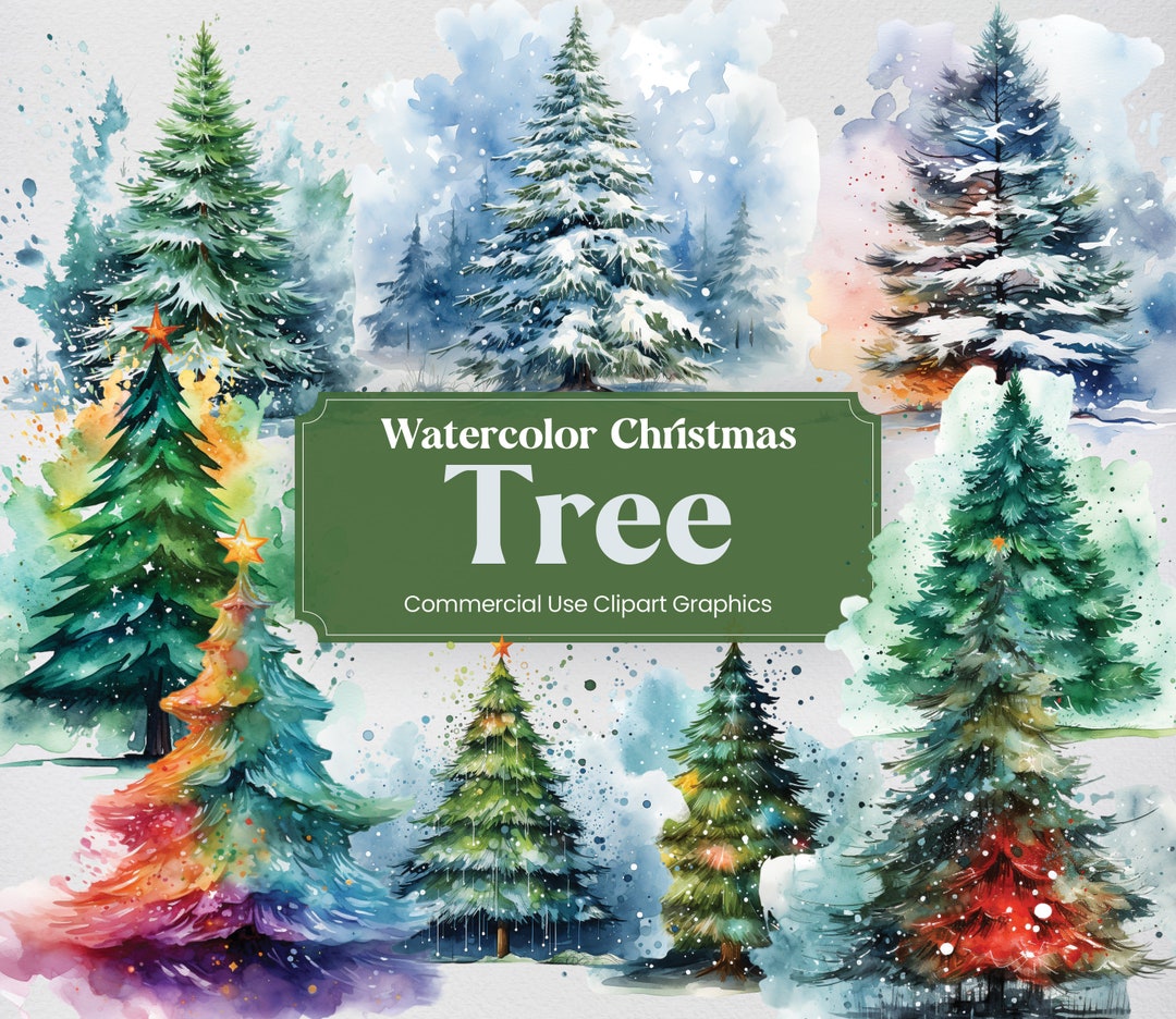 Watercolor Christmas Tree, 20 Snowy Evergreen Pine Fir Christmas ...