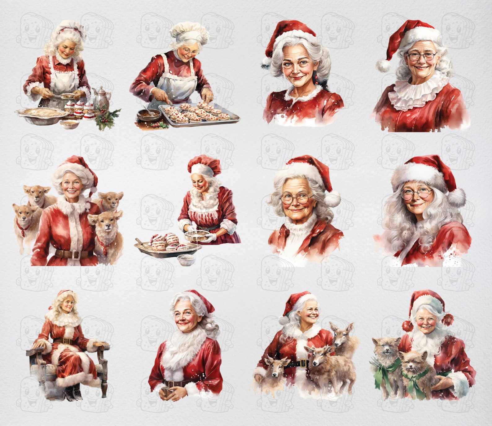 Watercolor Christmas Mrs. Claus, 12 Festivities Clipart, Advent ...